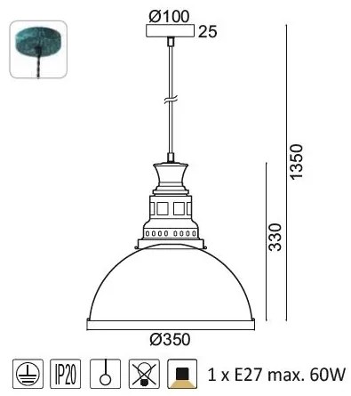 ACA DECOR Závěsné svítidlo NEVADA, průměr 35 cm