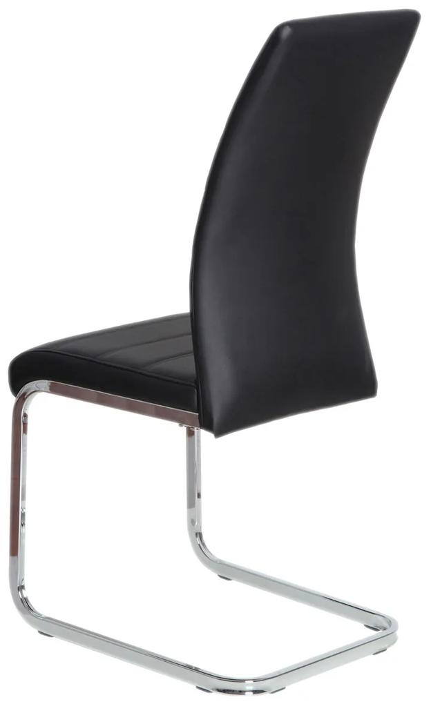 AUTRONIC Jídelní židle, potah černá ekokůže, kovová pohupová podnož, lesklý chrom