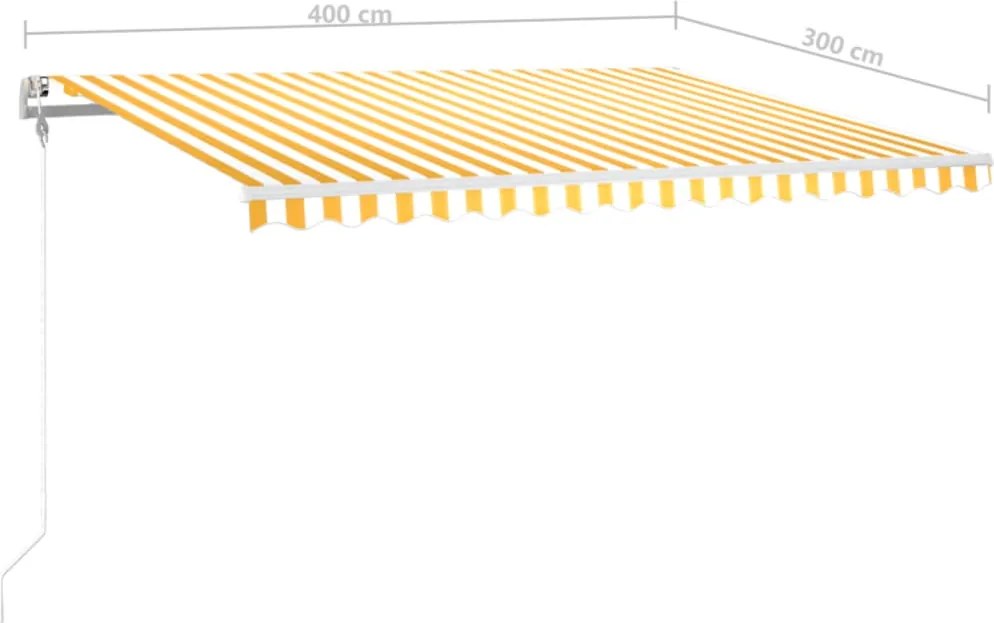 vidaXL Marketos Automatická markýza LED a senzor větru 400 x 300 cm žlutá/bílá