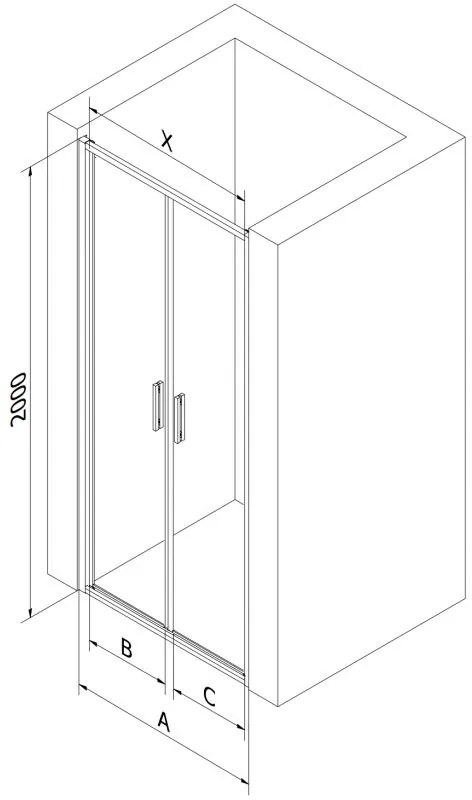 Mexen Exo, dvojité výklopné sprchové dveře 70 cm, čiré sklo, zlatá, 814-070-000-50-00