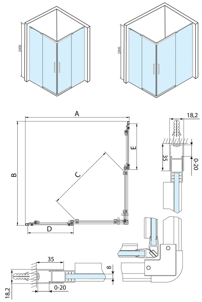 Polysan ALTIS LINE čtvercový sprchový kout 900x900 mm, rohový vstup, čiré sklo