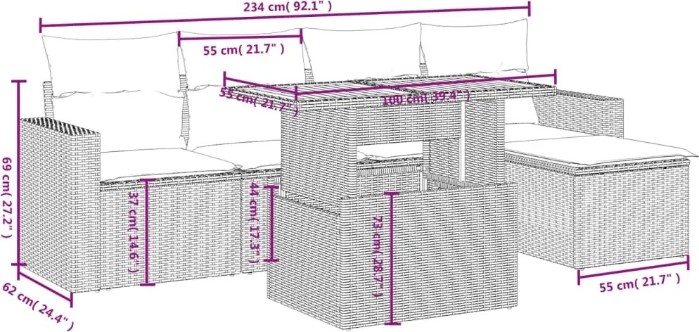 6dílná zahradní sedací souprava s poduškami černá polyratan 3271287