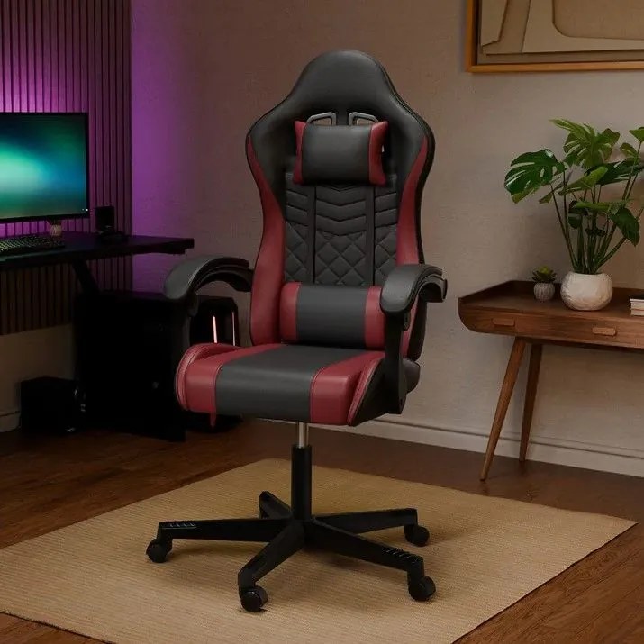 Herní a kancelářská židle k PC, černo-bordó