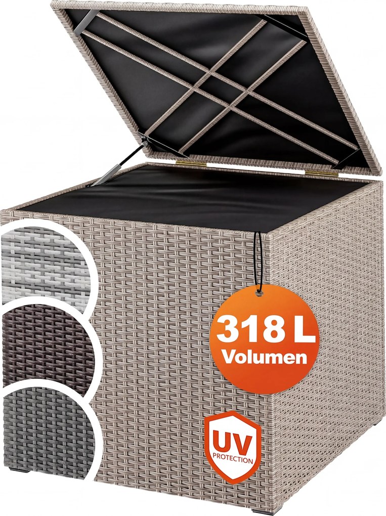 Zahradní úložný box umělý ratan 318L krémová s vnitřní obložení odolné vůči počasí
