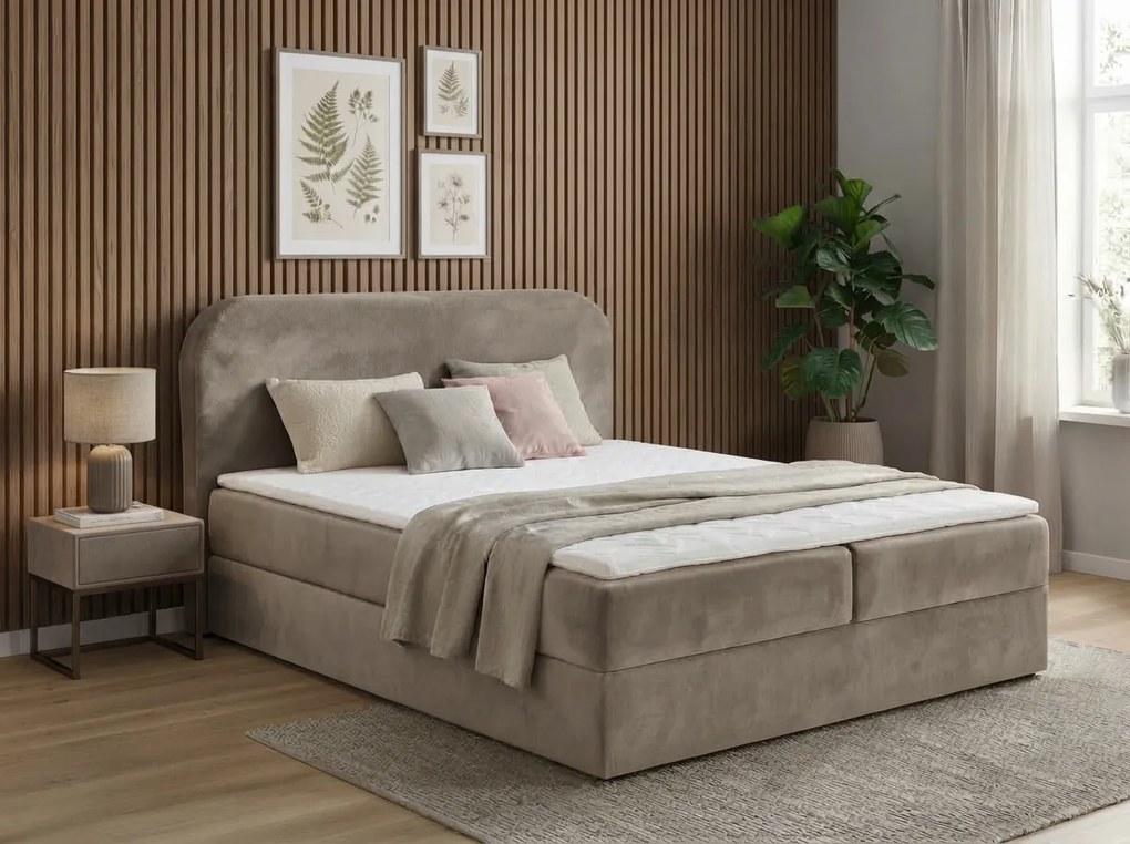 Čalouněná postel boxspring FORENA 160x200 cm béžová Matrace: Matrace Bonell pružinová