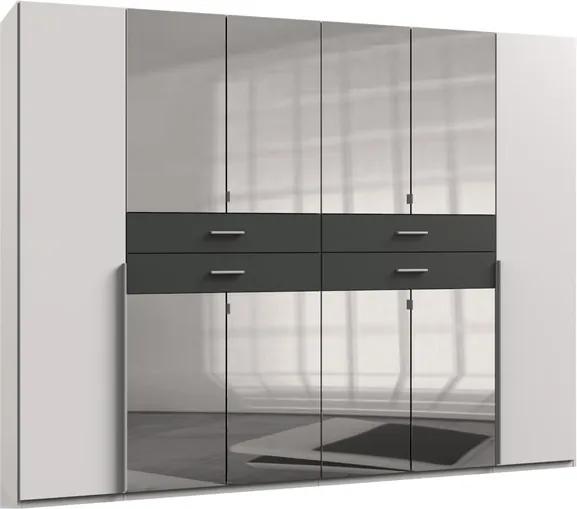 Sconto Šatní skříň DECLAN bílá/grafit, 270 cm, 8 zrcadel