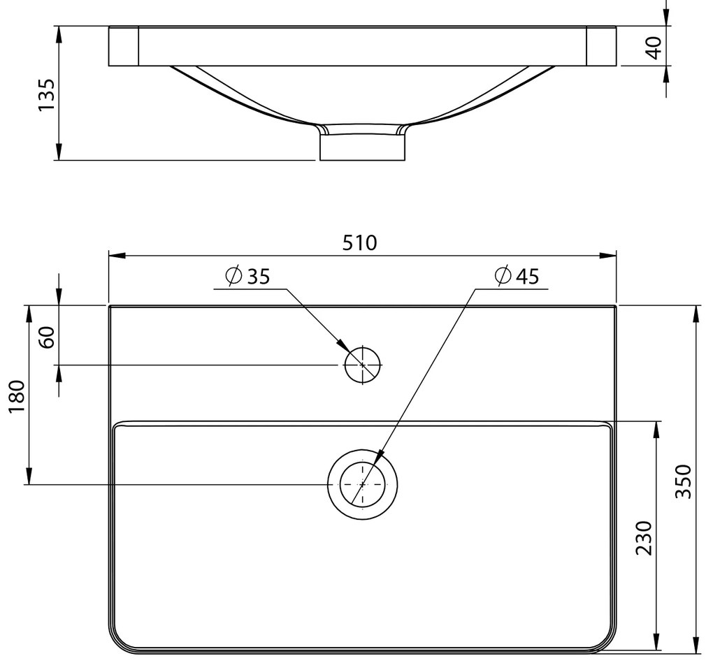 Aqualine Sen nábytkové umyvadlo 51 x 35 cm s otvorem pro baterii s přepadem litý mramor bílá SN510