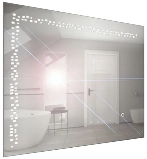 Comodo Zrcadlo závěsné s pískovaným motivem a LED osvětlením Nikoletta LED 7 Typ: dotykový vypínač a digitální display s hodinami, Rozměry (cm): 60x65 - (Nikoletta LED 7/60 TS-MW)