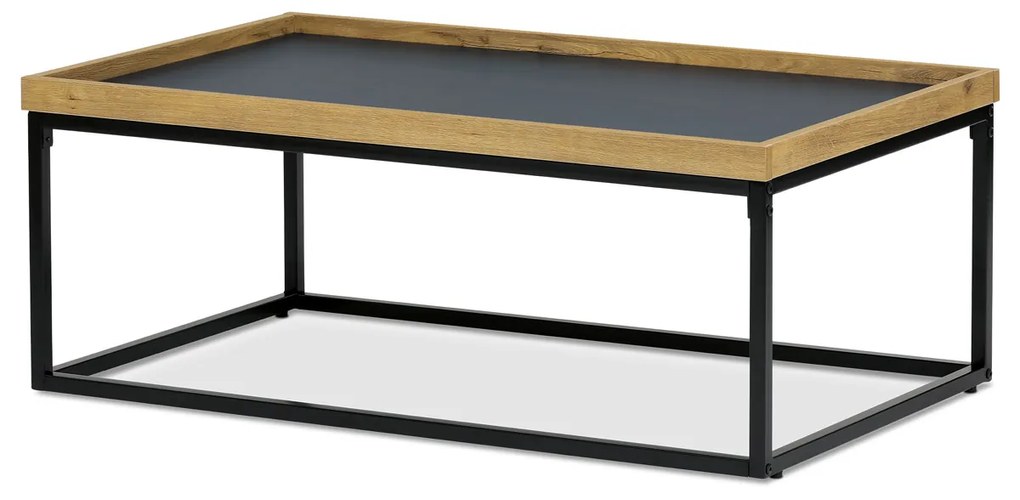 Konferenční stolek CT-613 OAK, 100x60 cm, MDF deska šedá, divoký dub, kov černý matný lak