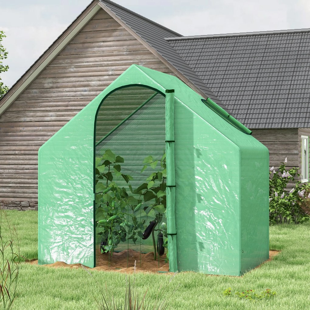 Outsunny polytunelový skleník na rajčata Skleník s oknem a dveřmi Zelený ocelový PVC plast 180 x 100 x 168 cm