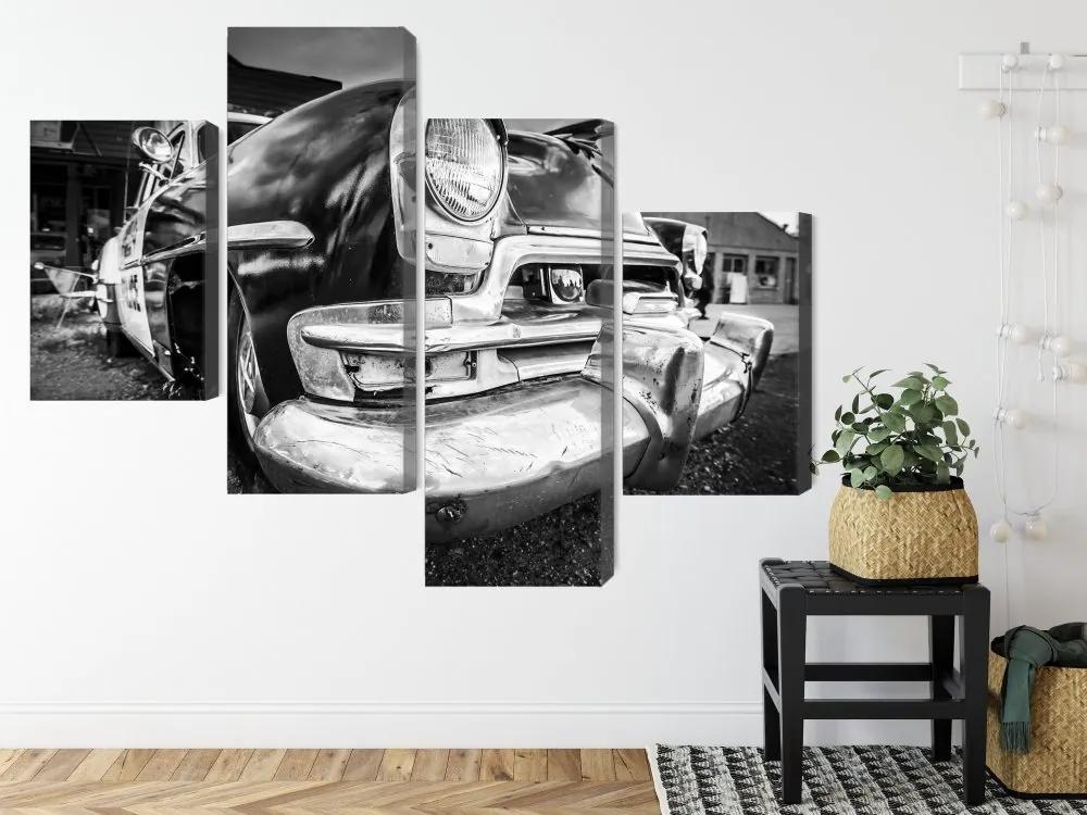 Vícedílný obraz Černobílé Americké Retro Auto Nedostatek Nedostatek Přírodní plátno 240x150