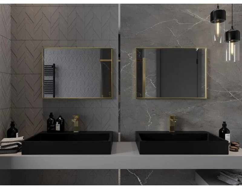 Mexen Loft, obdélníkové koupelnové zrcadlo 70 x 50 cm, barva rámu zlatá lesklá, 9852-070-050-000-50