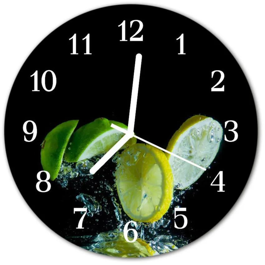 Skleněné hodiny kulaté Lemonové limetkou fi 30 cm
