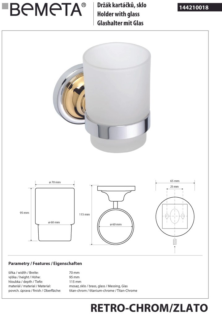 Bemeta Design RETRO gold-chrom: Držák kartáčků, sklo - 144210018