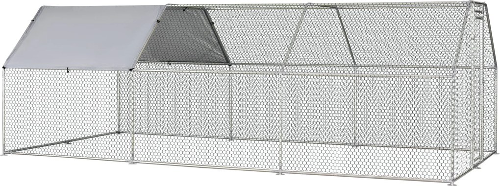 Hospodářský kurník Pawhut z pozinkovaného kovu, voděodolný, s dvířky a Oxford krytem, 280x570x195cm | Aosom