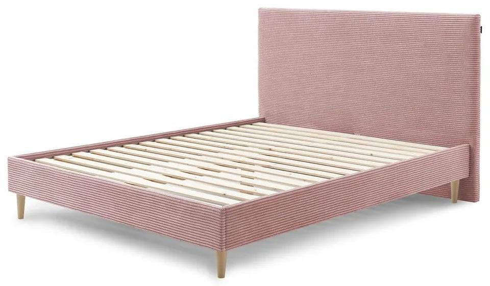 Růžová čalouněná dvoulůžková postel s roštem 160x200 cm Anja – Bobochic Paris