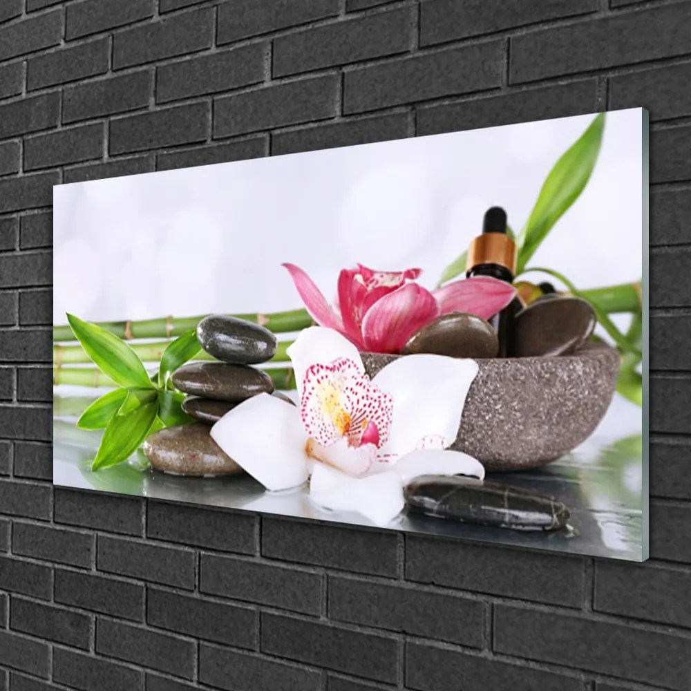 Obraz na skle Orchidej Kameny Bambus 120x60 cm