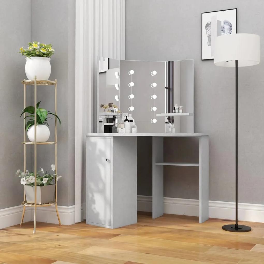 Rohový toaletní stolek s LED betonově šedý 111 x 54 x 141,5 cm - Default Title