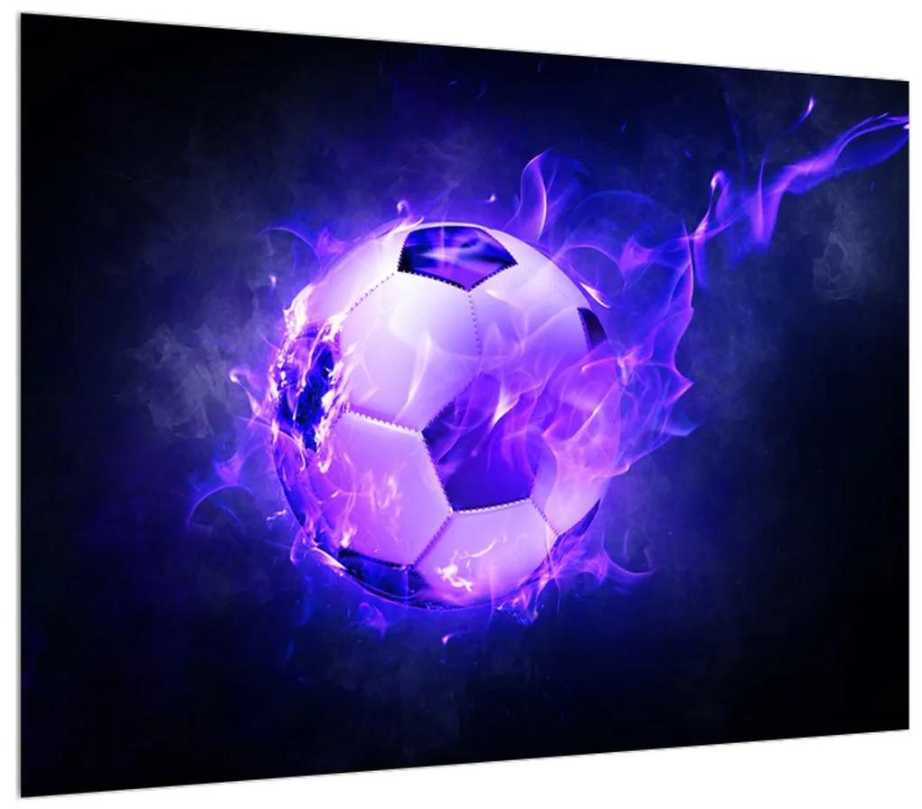 Obraz fotbalového míče v modrém ohni (70x50 cm)