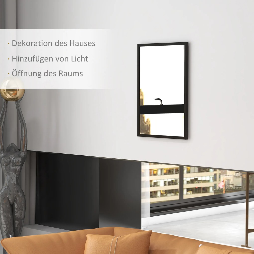 HOMCOM Obdélníkové zrcadlo - Zrcadlo do koupelny 50x70 cm - Dekorativní nástěnné zrcadlo do obývacího pokoje, předsíně, chodby - Horizontální nebo ve…