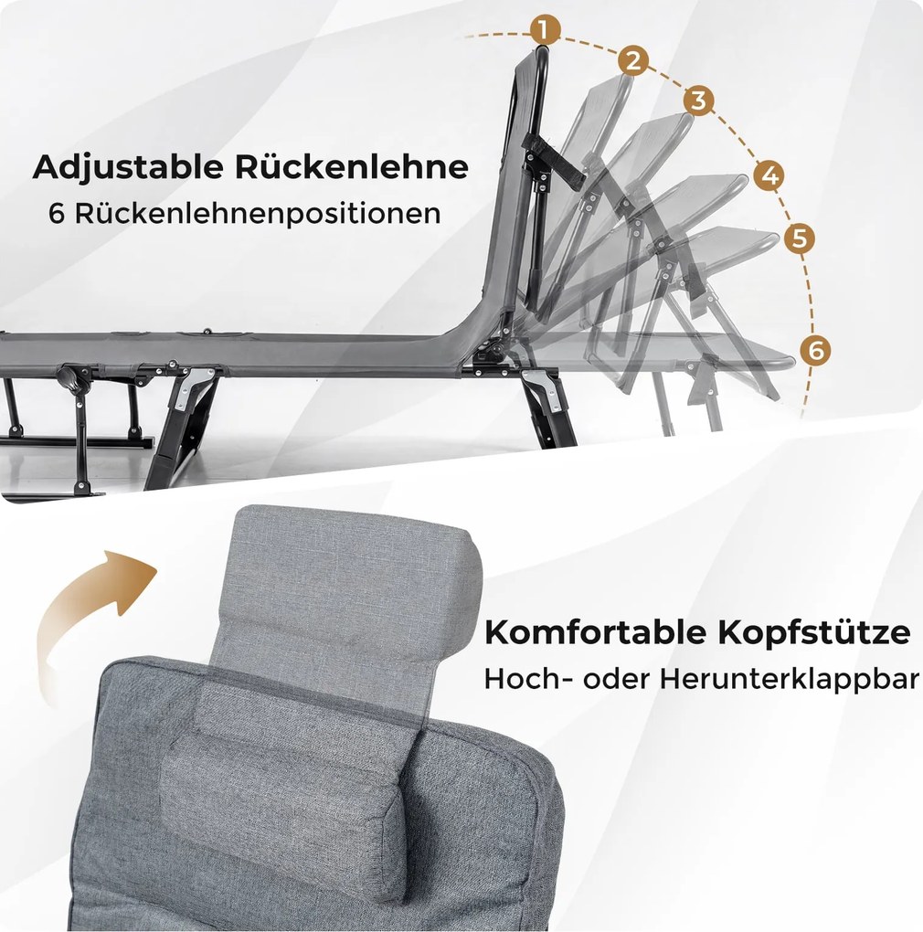Costway 3 in 1 Zahradní lehátko s opěrkou hlavy a nastavitelným opěradlem