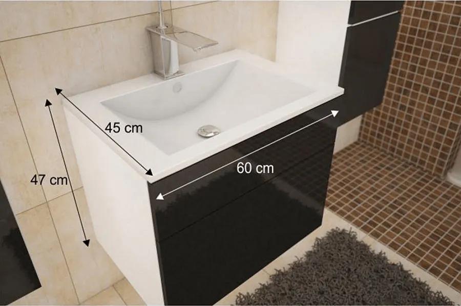 Tempo Kondela Závěsná koupelnová skříňka MASON BL13 pod umyvadlo, bílá/černá lesk