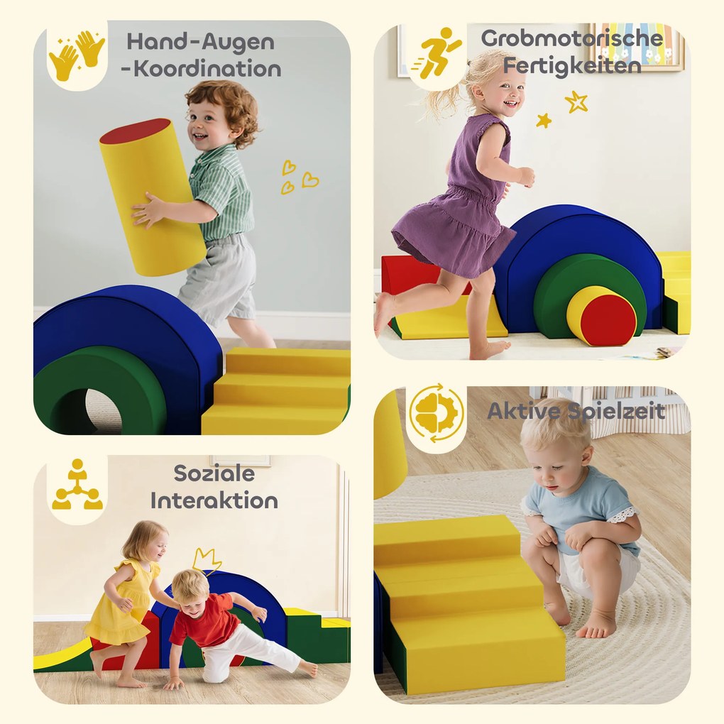 AIYAPLAY 5dílná sada měkkých stavebnic pro miminka a malé děti, pěna, umělá kůže, 5 kreativních tvarů, indoor sada k lezení, plazení, hraní, barevná