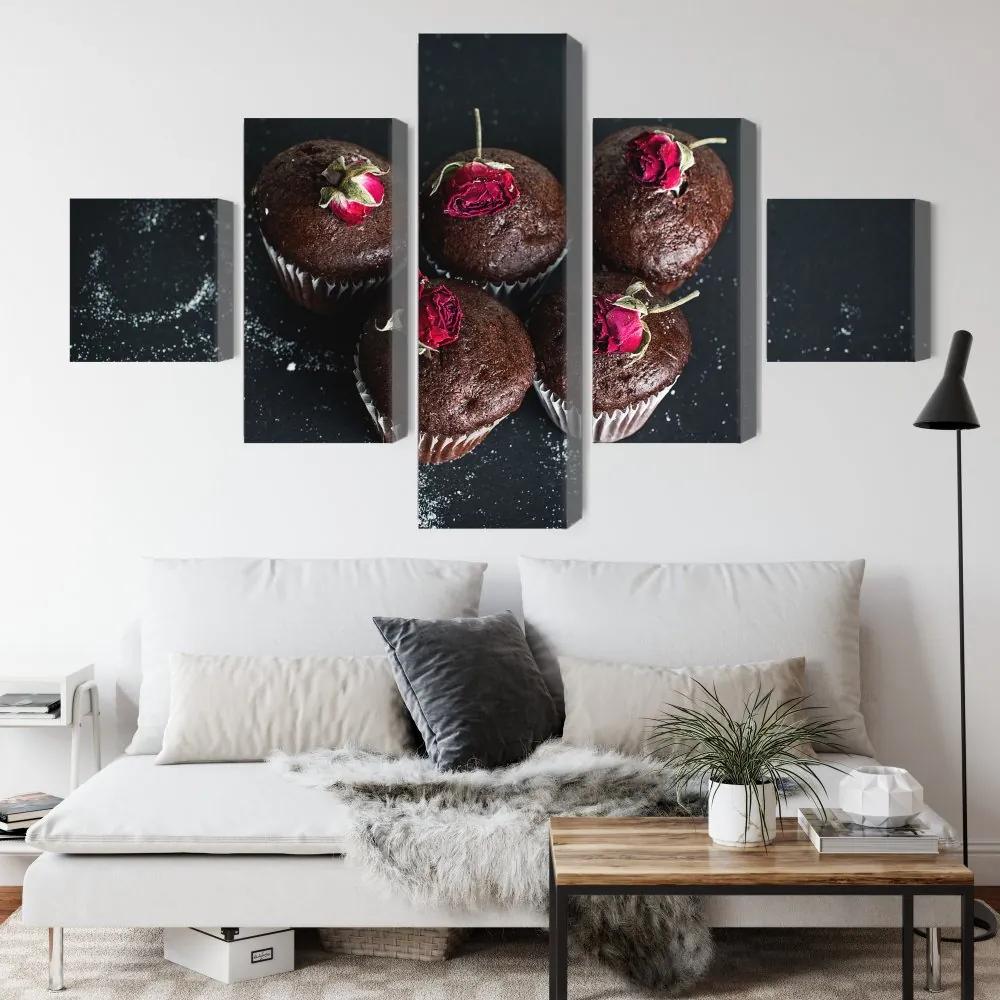 Vícedílný obraz Čokoládové Muffiny S Růží Nedostatek Nedostatek Přírodní plátno 250x150