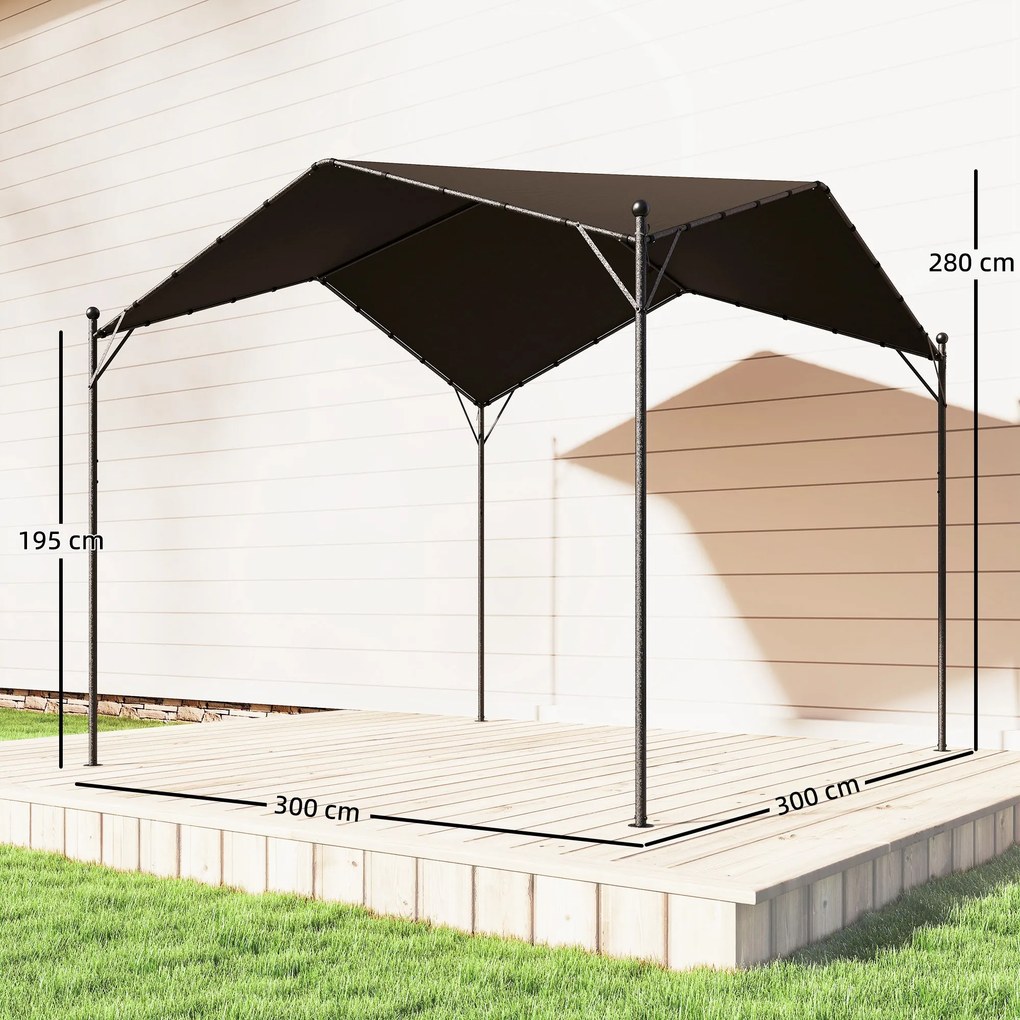 Outsunny Pergolový altán 3x3m Vodoodpudivý Stabilní Odolný proti zimě Ochrana proti slunci se šikmou střechou Trojúhelníkové vzpěry