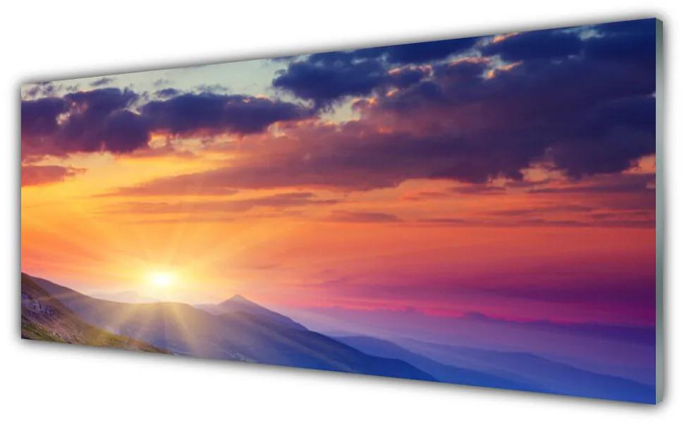 akrylový obraz Slunce Hory Krajina 125x50 cm