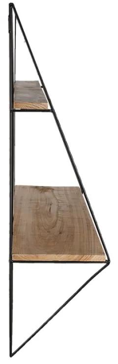 Nástěnný kovový stojan s dřevěnými policemi – 60x20x70 cm