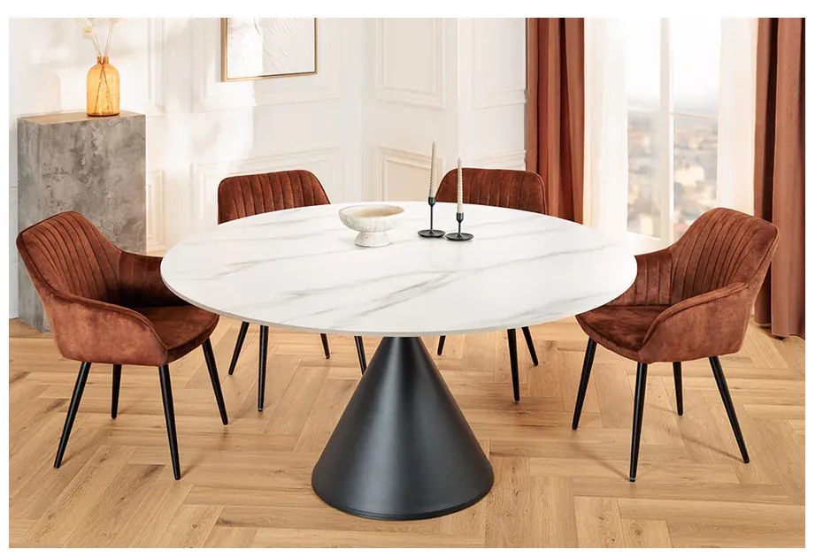 Massive home | Jídelní stůl SIGNATURE 135 cm kulatý, mramor/černý kov