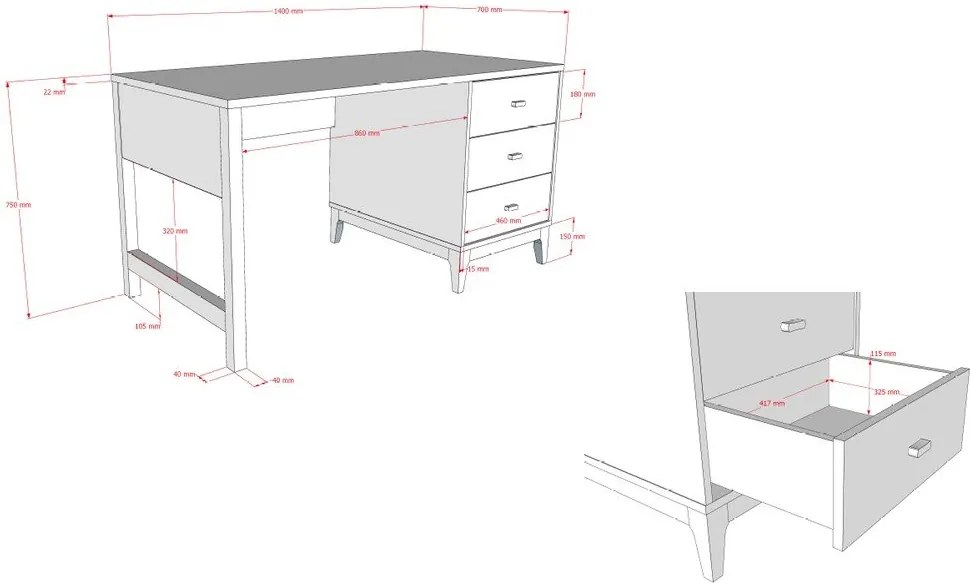 Pracovní stůl v dekoru ořechu 70x140 cm Ilyas – Vipack