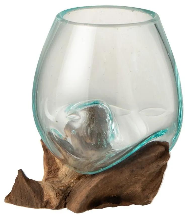 Skleněná váza na dřevu Gamal M - 13*10*11 cm