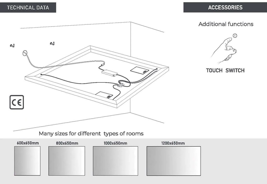 BPS-koupelny Zrcadlo ve stříbrném kovovém rámu s LED osvětlením po obvodu Nikoletta LED 14 ALU Typ: dotykový vypínač, Rozměry (cm): 120x65 - (Nikoletta LED 14/120 TS ALU)