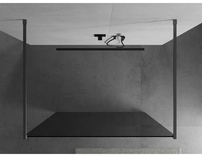 Mexen Kioto, sprchová zástěna Walk-In 100 x 200 cm, 8mm šedé sklo, grafitový profil, 800-100-002-66-40