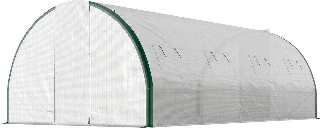 Outsunny Tunelový Skleník 6x3m s 2 Dveřmi a 8 Okny, Zahradní Skleník z PE, Polyesteru a Pozinkované Oceli, Bílý a Zelený
