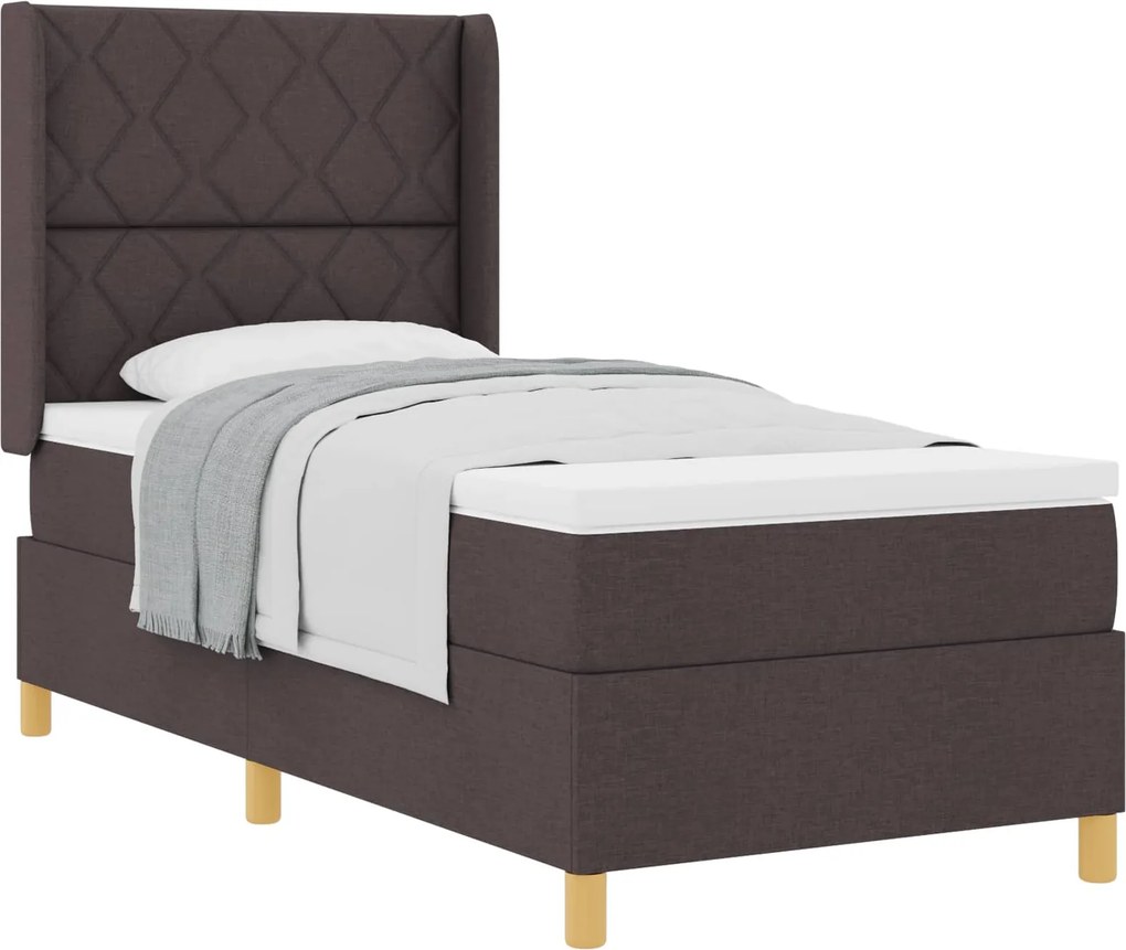Postel s boxspringem s čelo Tmavě hnědá 100 x 200 cm textil 3341885