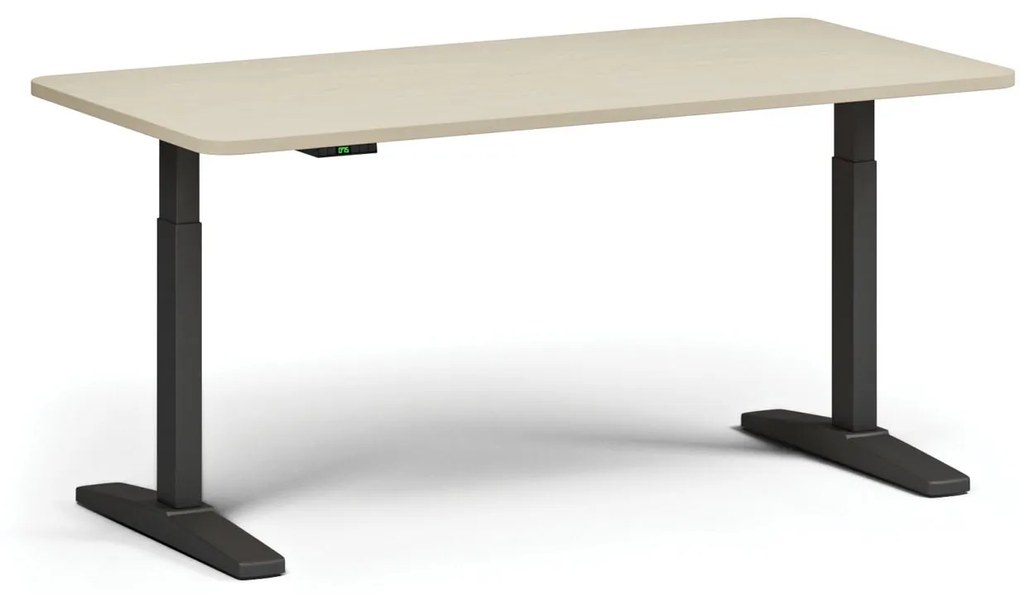 Výškově nastavitelný stůl, elektrický, 675-1325 mm, zaoblené rohy, deska 1600x800 mm, černá podnož, šedá