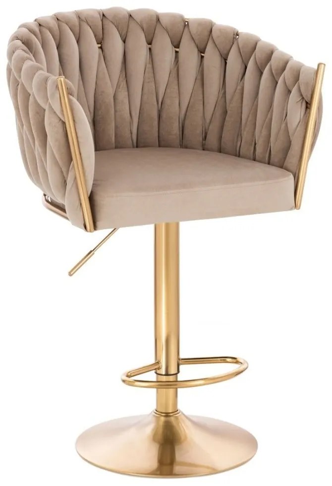 LuxuryForm DESIGN Barová židle NORDEN VELUR na zlaté kulaté podstavě - latte