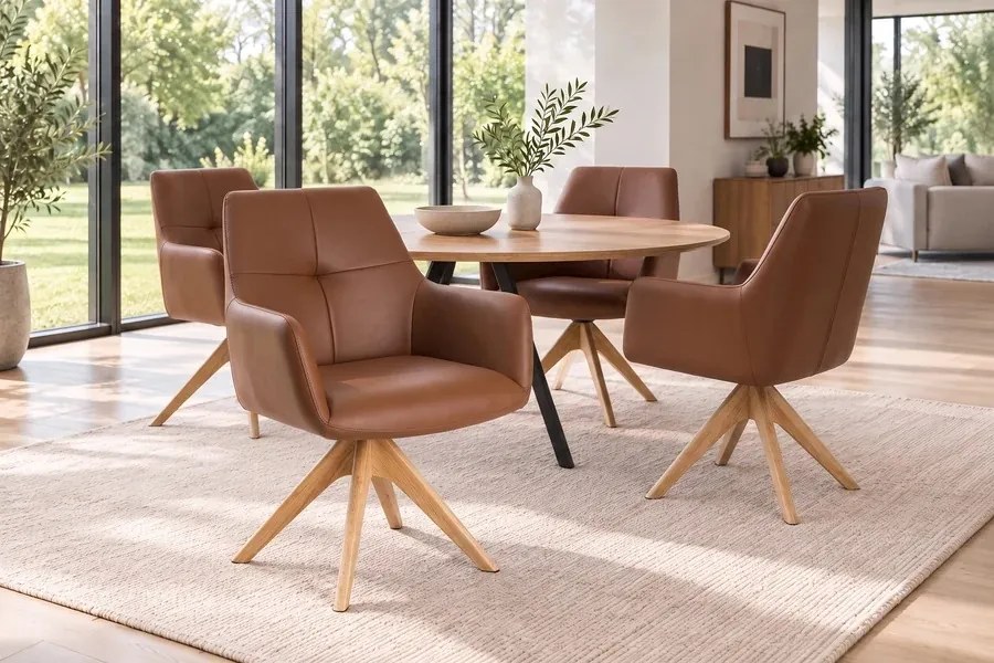 Designová otočná židle Devassy koňaková kůže / dub