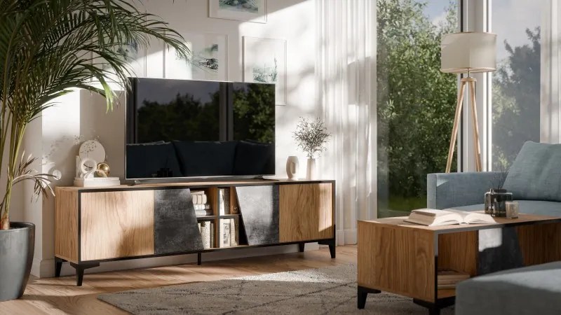 TV stolek OVO 180 cm šedý beton/dub antický