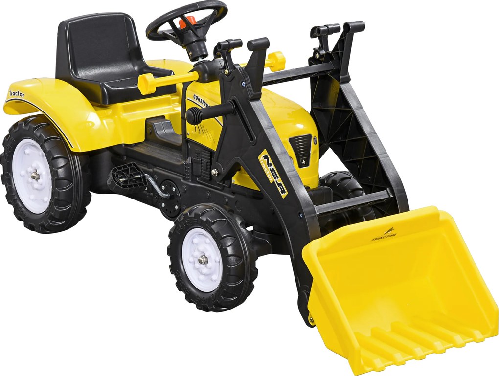 HOMCOM Sedací bagr s úložným prostorem, jezdící bagr s lopatou, šlapací traktor, smykem řízený bagr na písek, dětský bagr, smykem řízený bagr, bagr s…