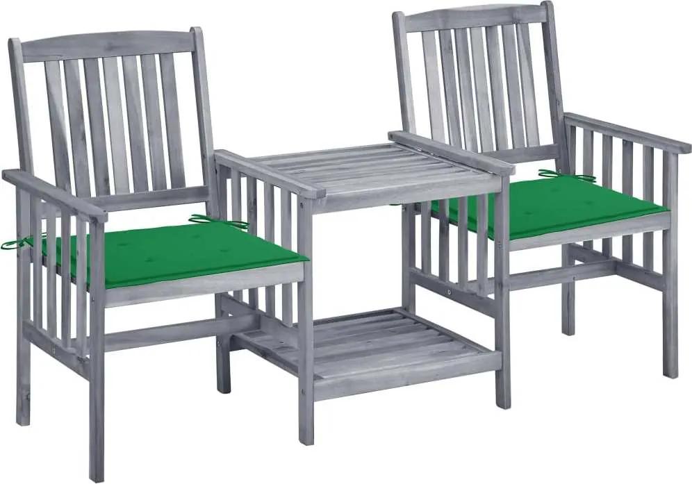 vidaXL Zahradní židle s čajovým stolkem a poduškami masivní akácie [3061307] Barva: Šedá