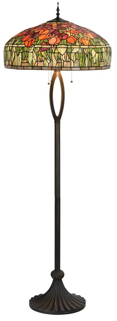 Stojací vitrážová lampa s tulipány Tiffany Amorette – Ø 56 cm E27/max 3*60W  | BIANO