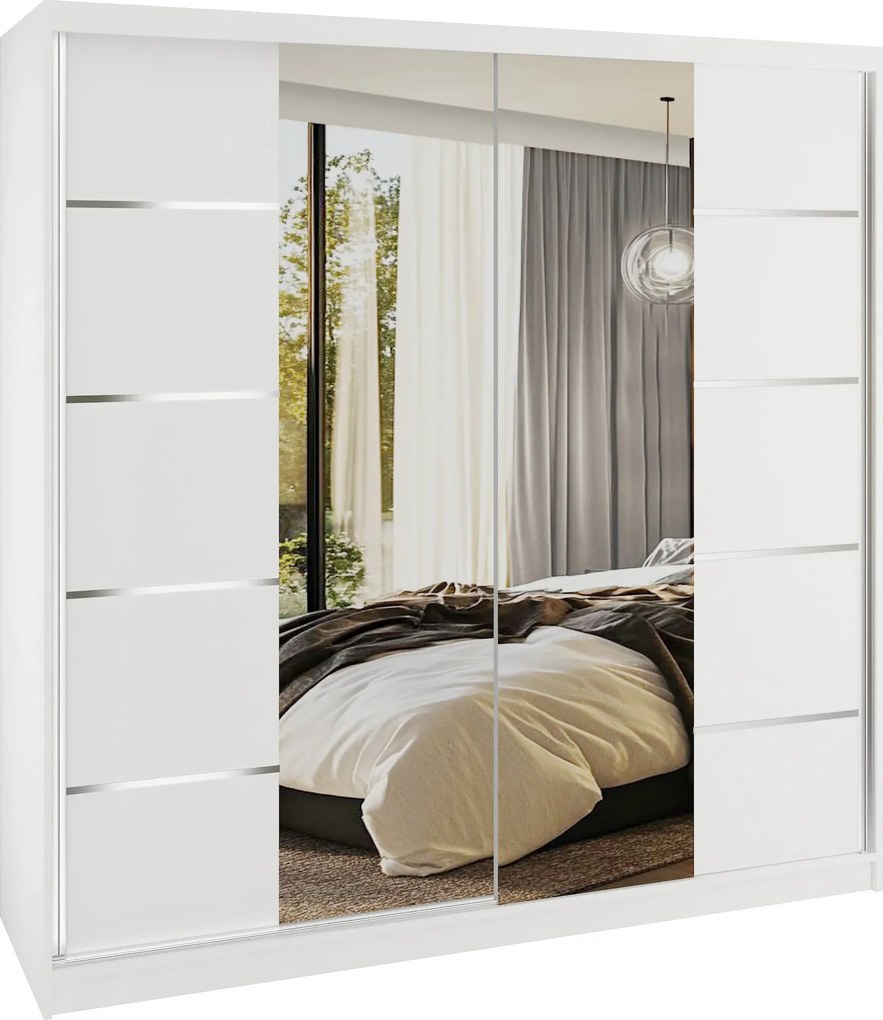 Šatní skříň SERENITY 200 cm Belini bílý mat / bílý mat s posuvnými dveřmi a zrcadlem  ME SERENITY SZP5/0/W/W/0/HIAL