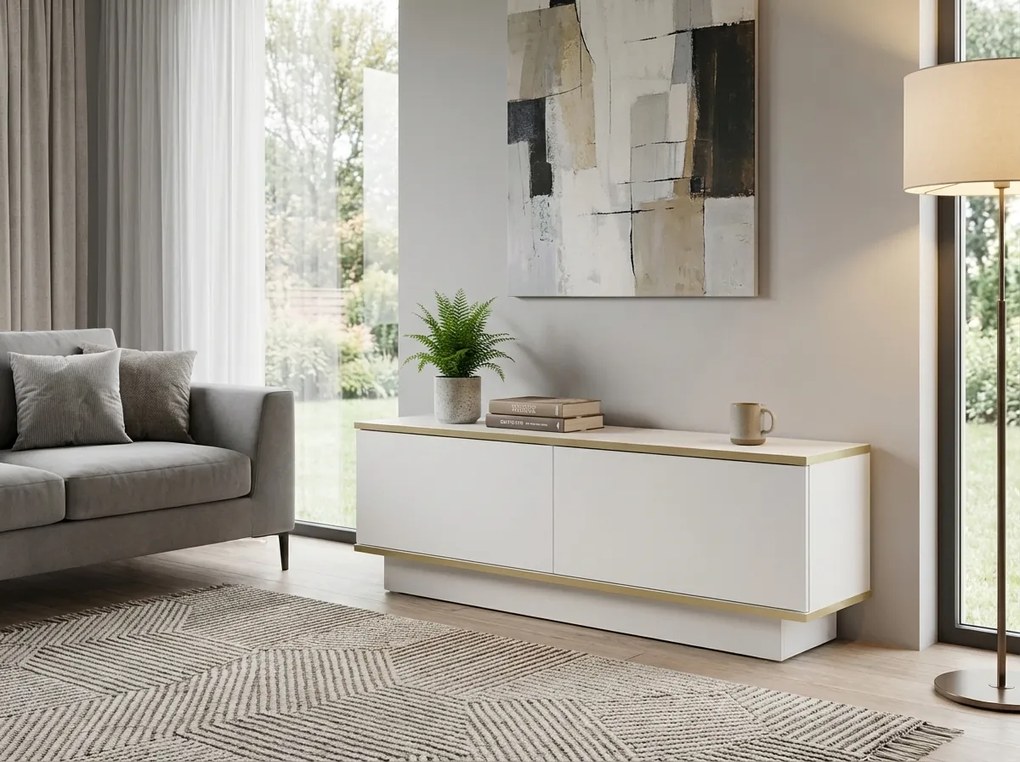 TV stolek ALVIN 135 cm, bílá/zlatá