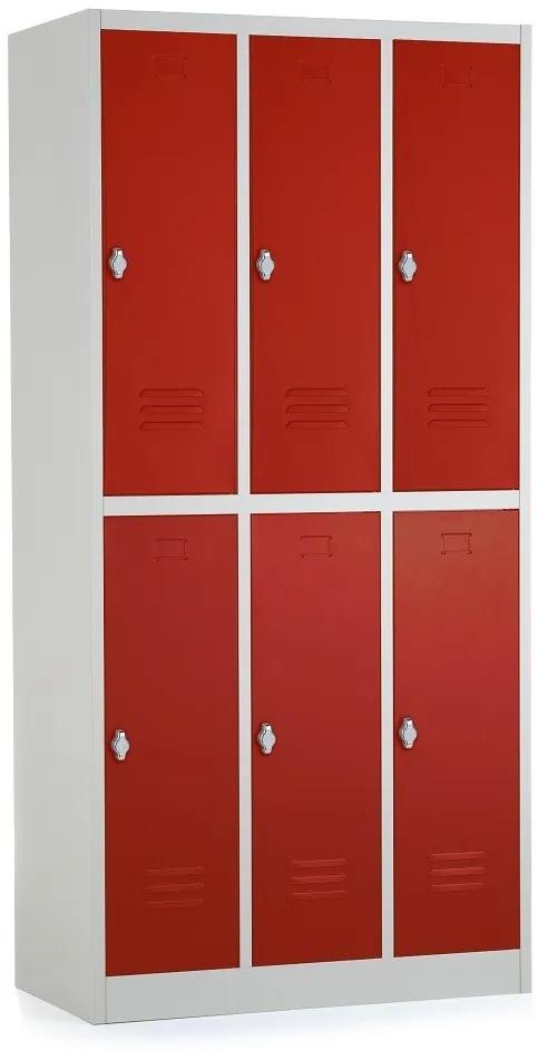 Rauman Kovová šatní skříň 6 boxů, 90 x 45 x 185 cm, otočný zámek - červená