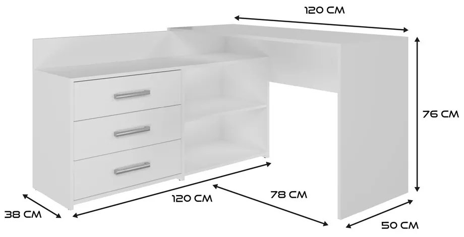 Rohový psací stůl s komodou DANY levý bílý