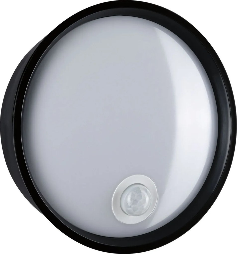 P 94698 LED venkovní nástěnné svítidlo Platomo pohybové čidlo IP44 kruhové 180mm 3000K 14,5W 230V černá umělá hmota - PAULMANN